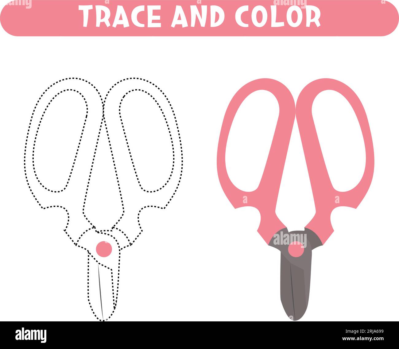 Trace and color pink scissors Basic geometric shapes Educational game ...