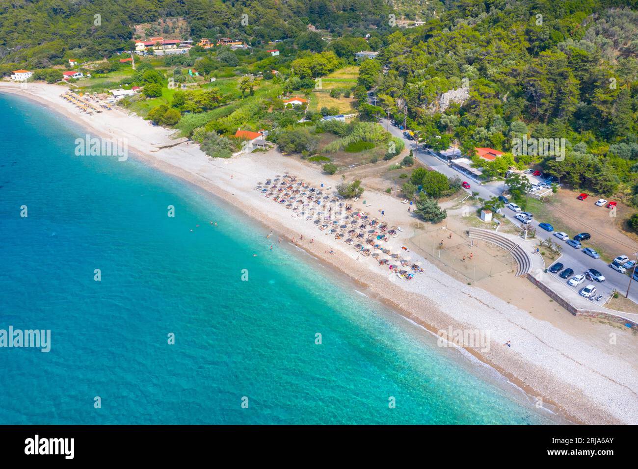 View of Potami beach with azure sea water, Samos island, Greece Stock ...