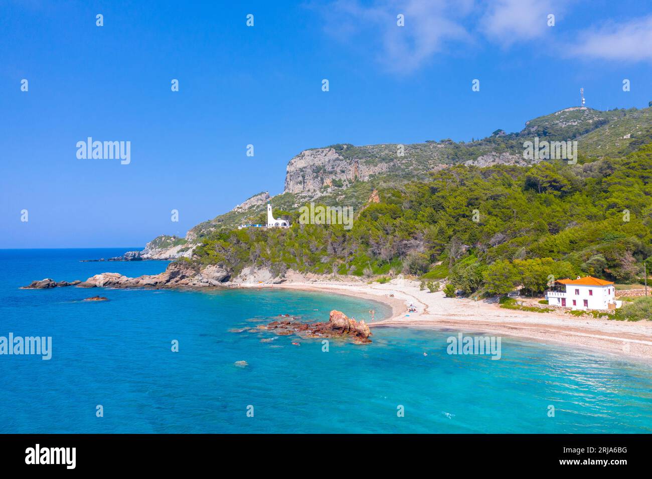 View of Potami beach with azure sea water, Samos island, Greece Stock ...