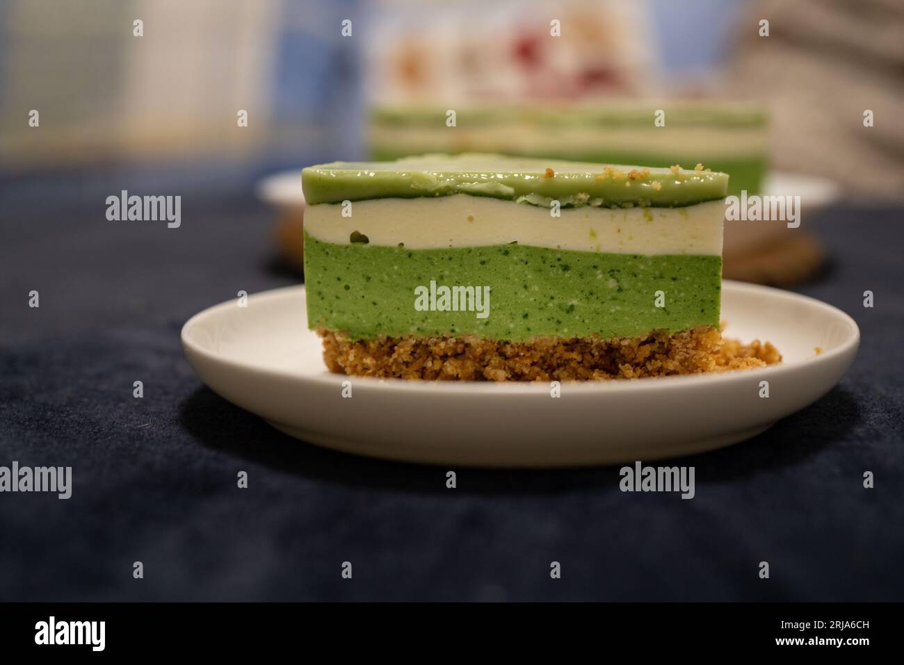 Sliced mousse cake, matcha flavor Stock Photo - Alamy