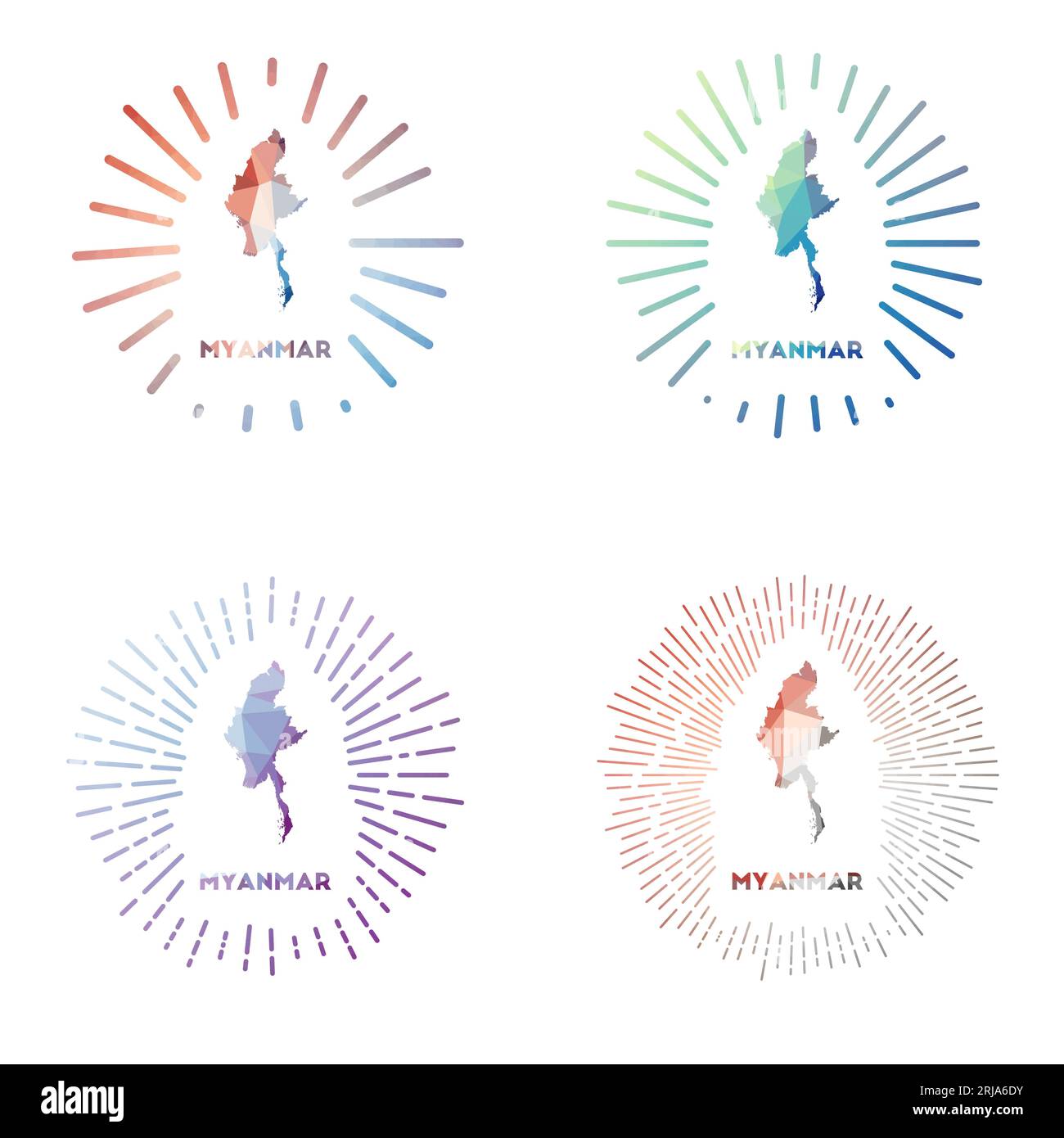 Myanmar low poly sunburst set. Logo of country in geometric polygonal ...