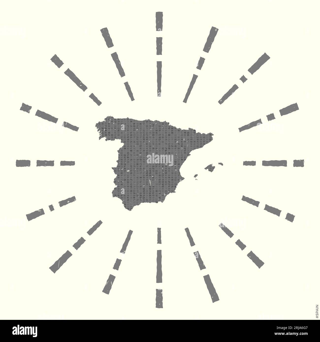 Spain logo. Grunge sunburst poster with map of the country. Shape of ...