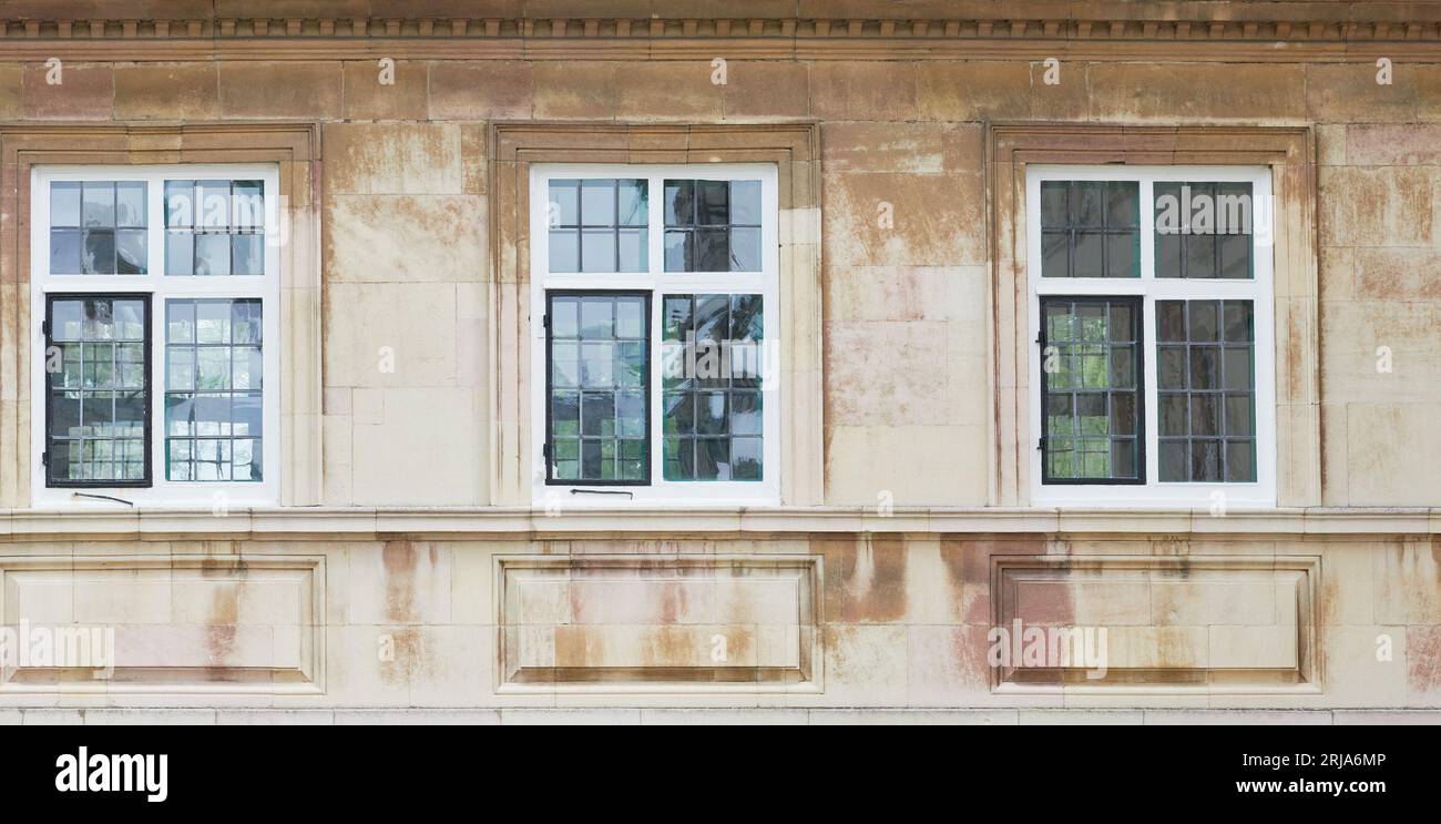 Trio of windows on a building at Front Court at Emmanuel College ...