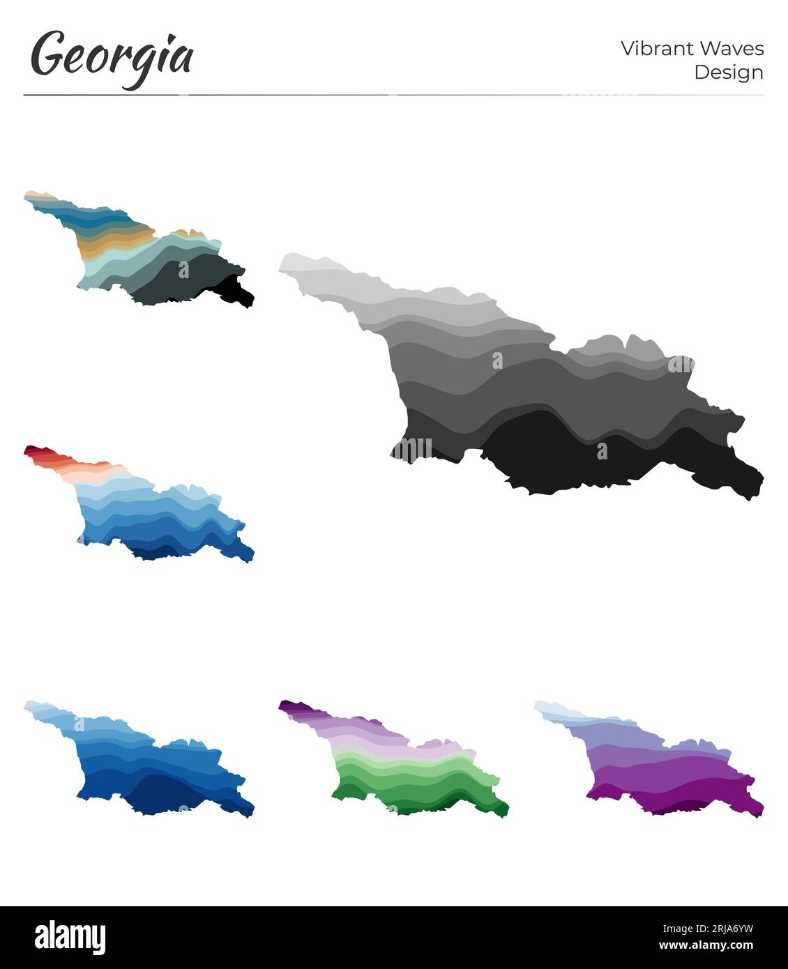 Set of vector maps of Georgia. Vibrant waves design. Bright map of ...