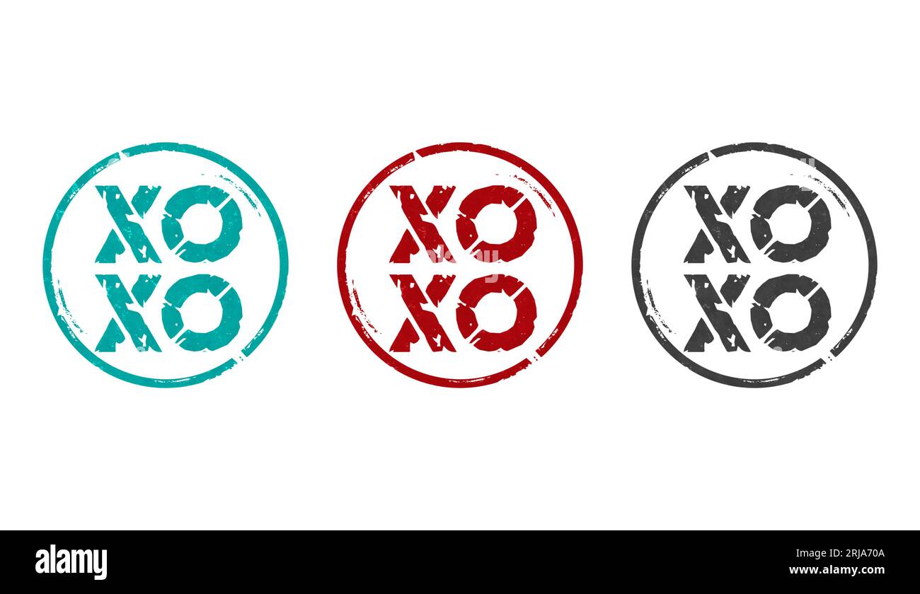 XOXO stamp icons in few color versions. Love and romantic kiss symbol ...
