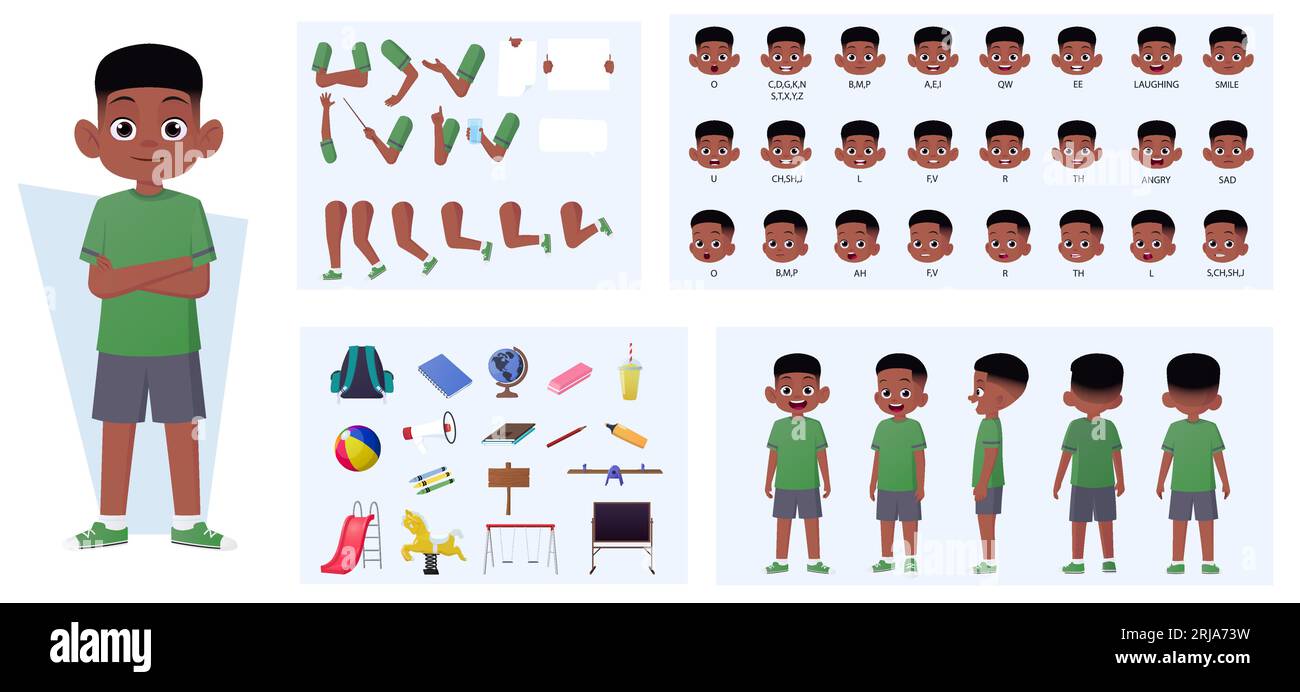African American Boy Character Creation with Gestures, Facial ...