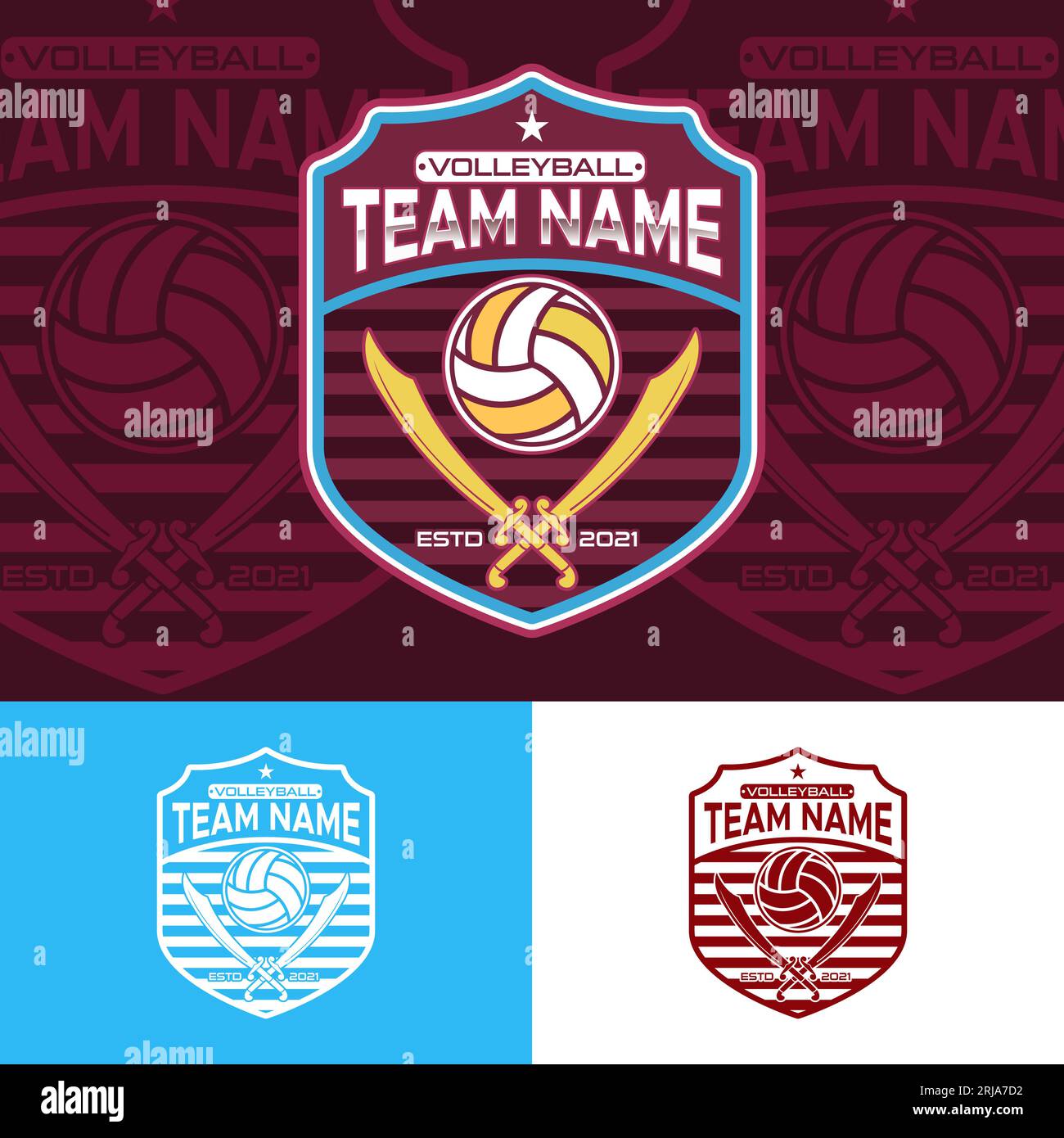 Volleyball Badge with Crossed Sword. Volleyball Team logo design ...