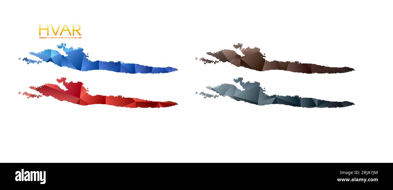 Set of vector polygonal maps of Hvar. Bright gradient map of island in ...