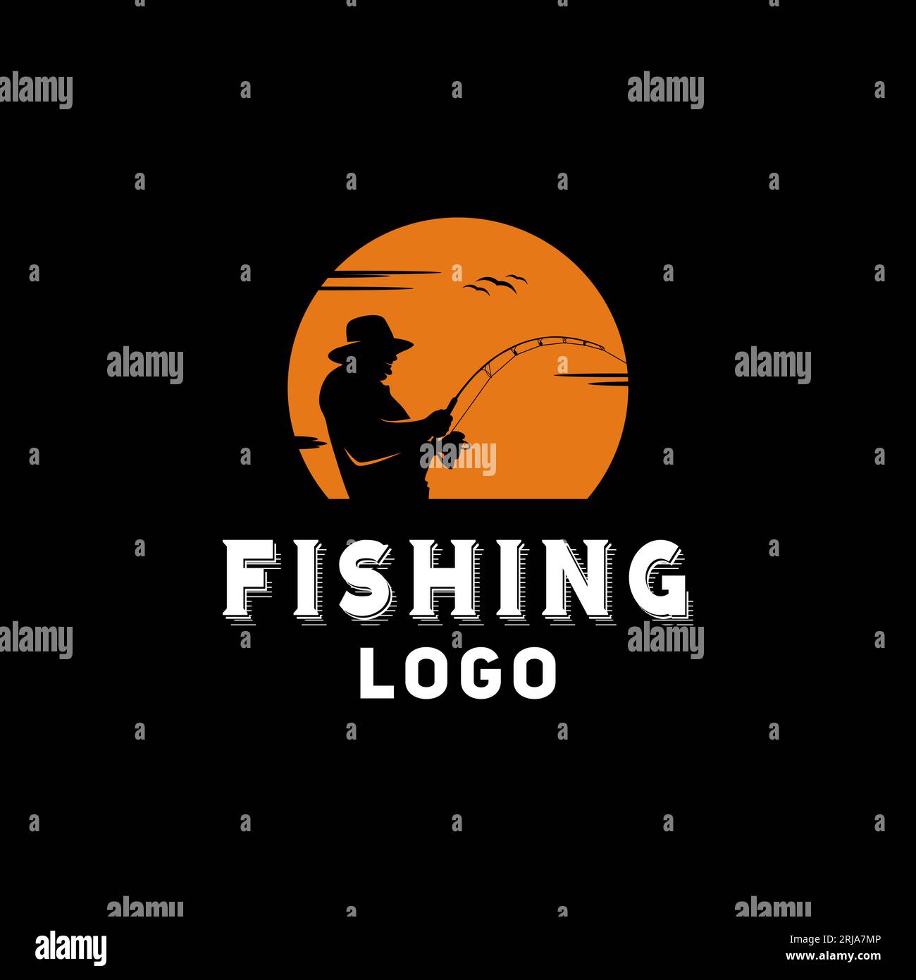 Angler Fishing Silhouette Logo Illustration at Sunset Outdoor Stock ...