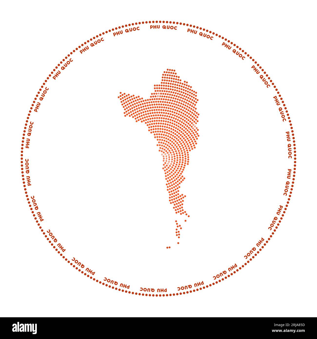 Phu Quoc round logo. Digital style shape of Phu Quoc in dotted circle ...
