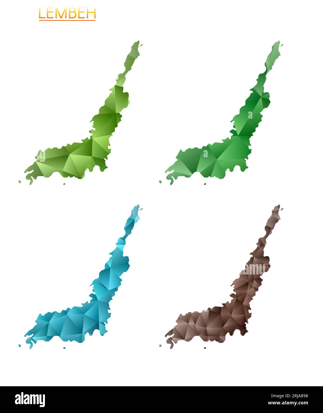 Set of vector polygonal maps of Lembeh. Bright gradient map of island ...
