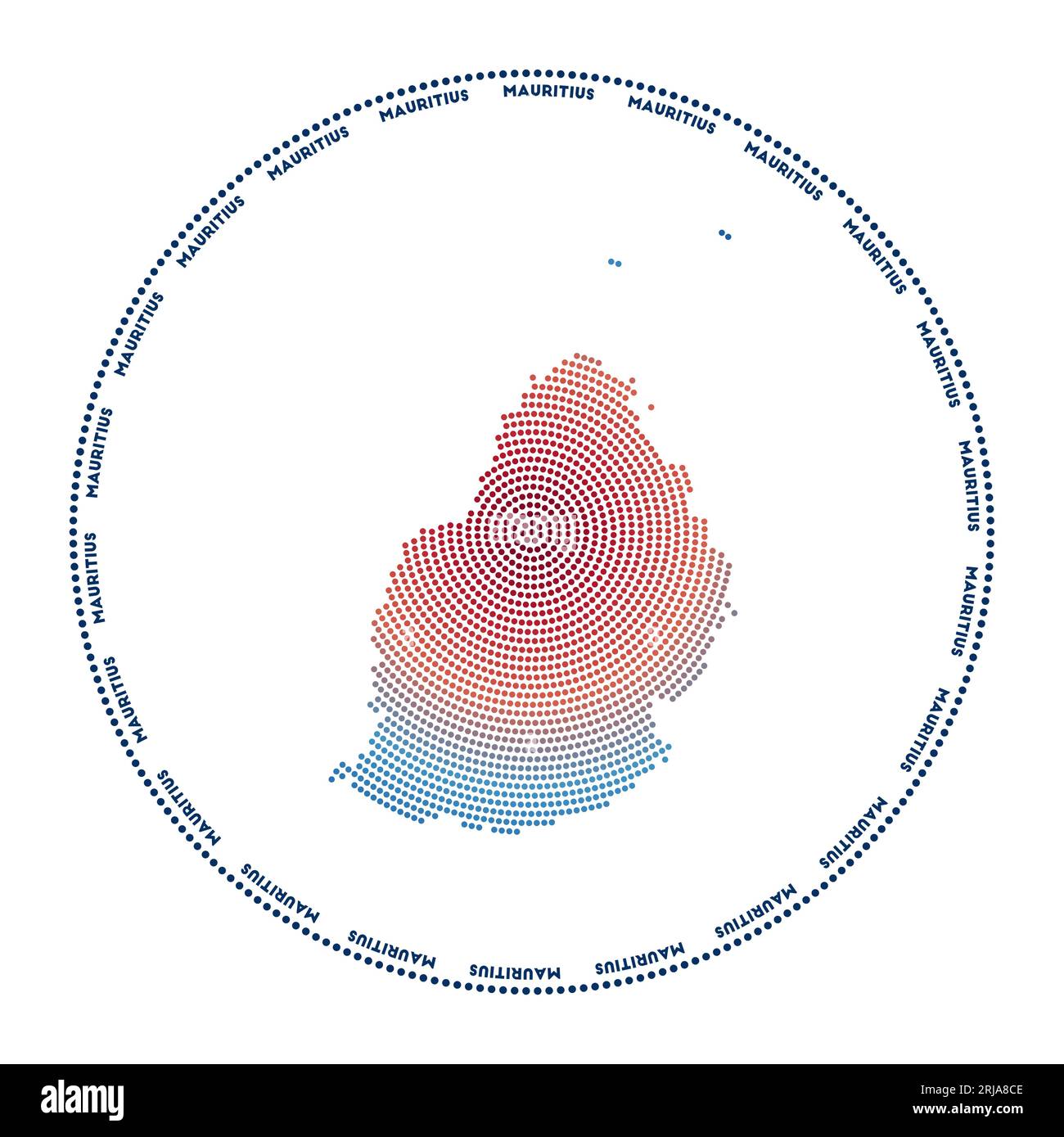 Mauritius round logo. Digital style shape of Mauritius in dotted circle ...
