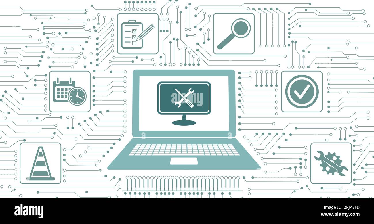 Concept of system maintenance with icons integrated in circuit Stock ...