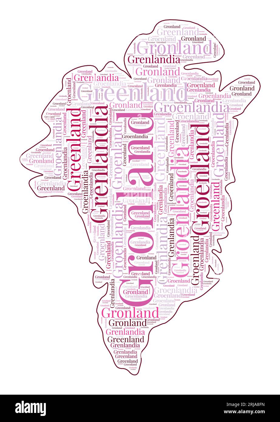 Greenland shape filled with country name in many languages. Greenland ...