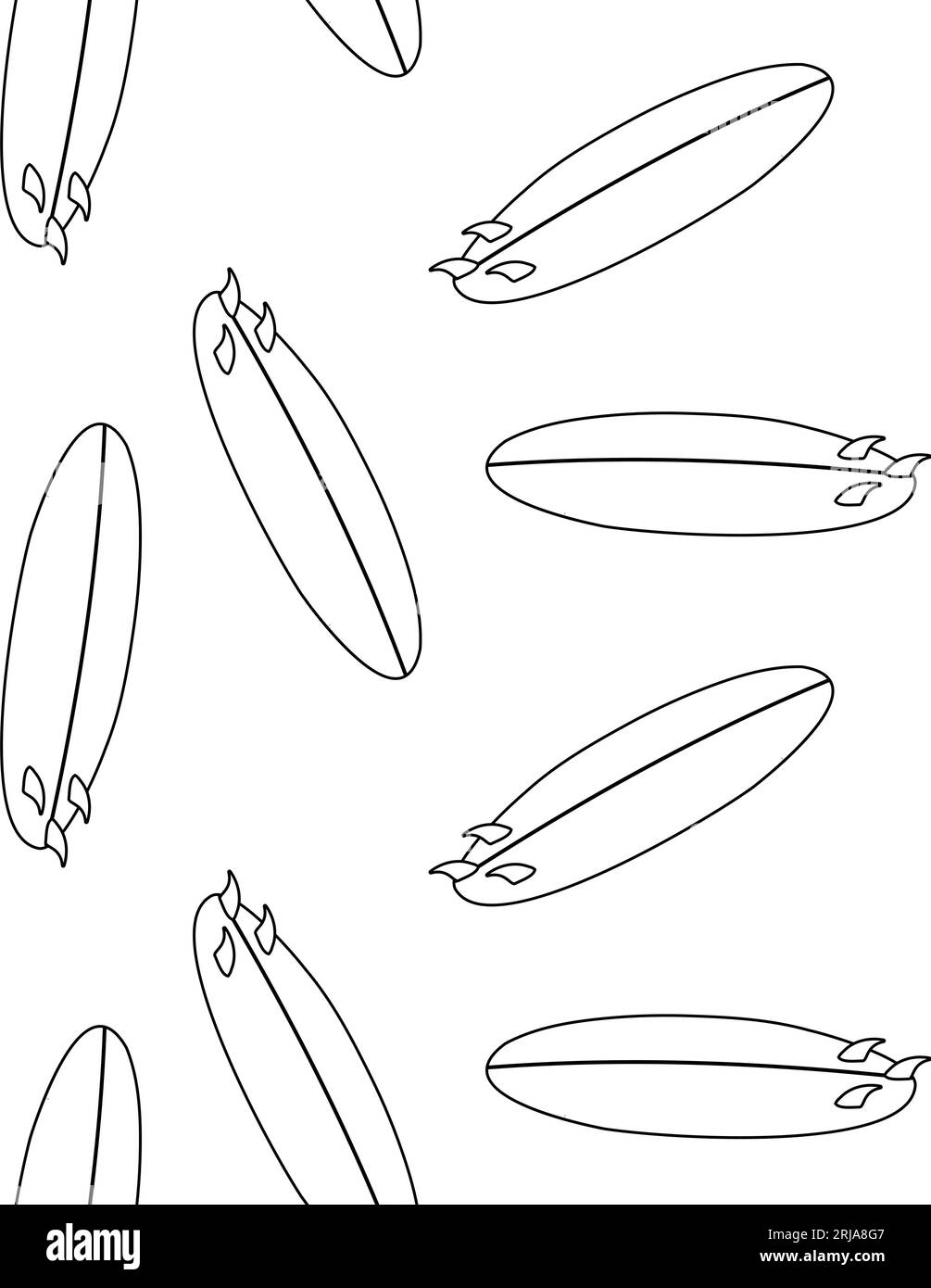 Vector seamless pattern of hand drawn flat surfboard isolated on white ...