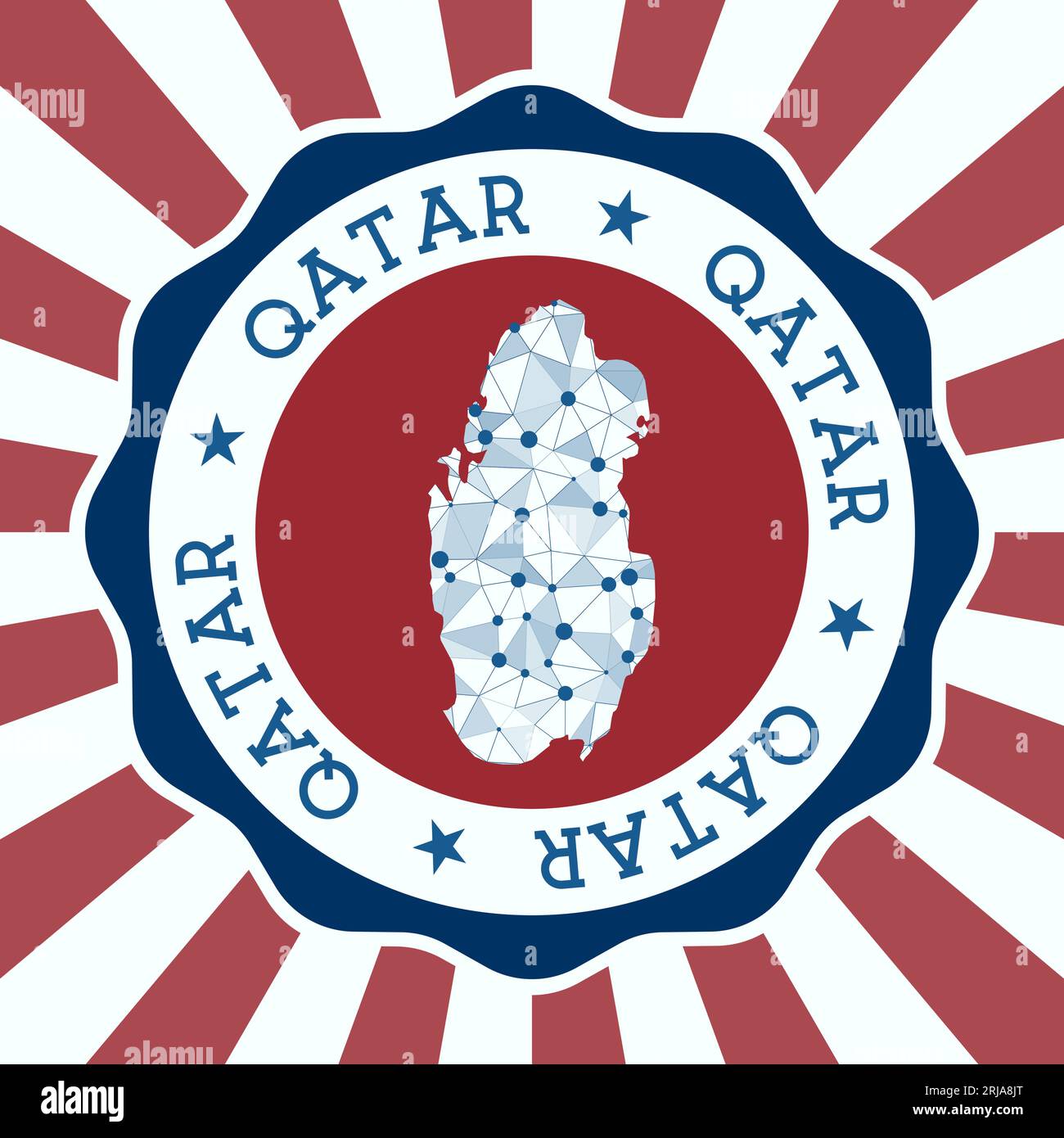 Qatar Badge. Round logo of country with triangular mesh map and radial ...