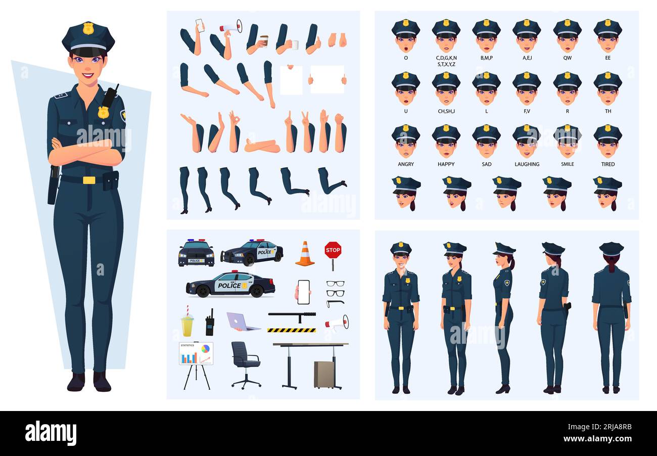 Police Woman Cartoon Character creation with Emotions, Lip-sync ...