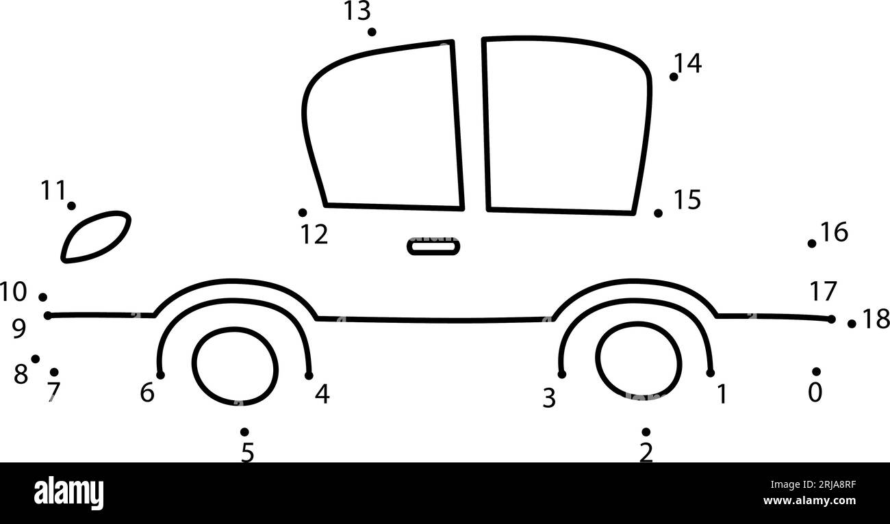 Connect the dots game. Car printable worksheet for kids. Can be used as ...