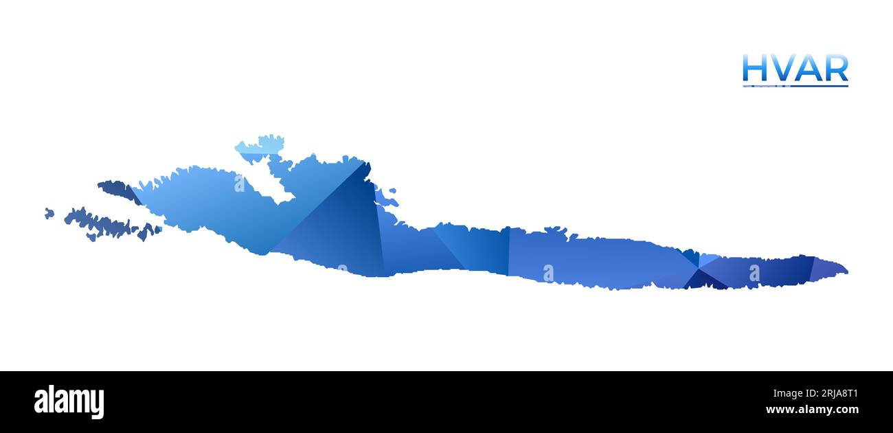 Vector polygonal Hvar map. Vibrant geometric island in low poly style ...