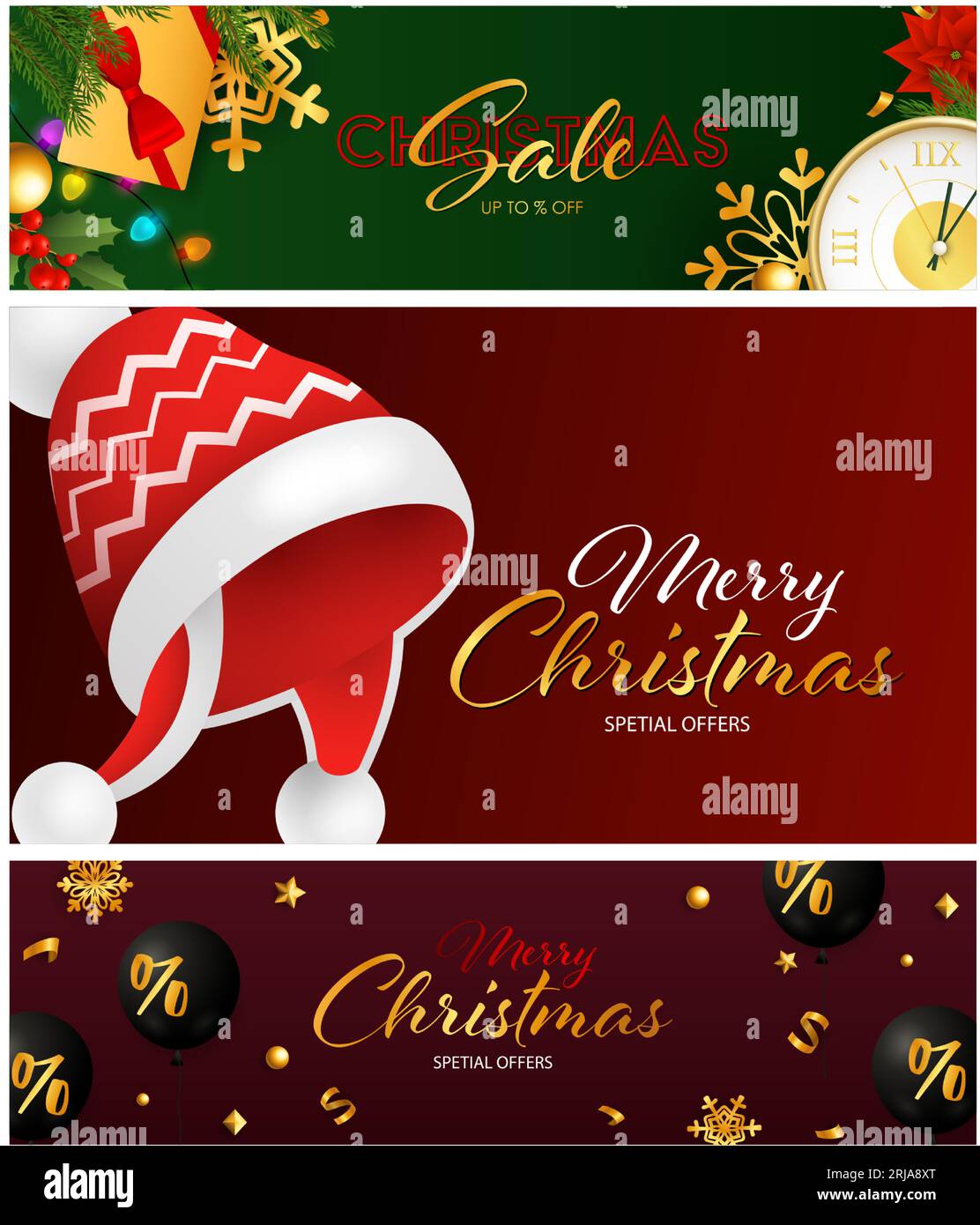Christmas banner collage with special offer and hat image Stock Vector ...