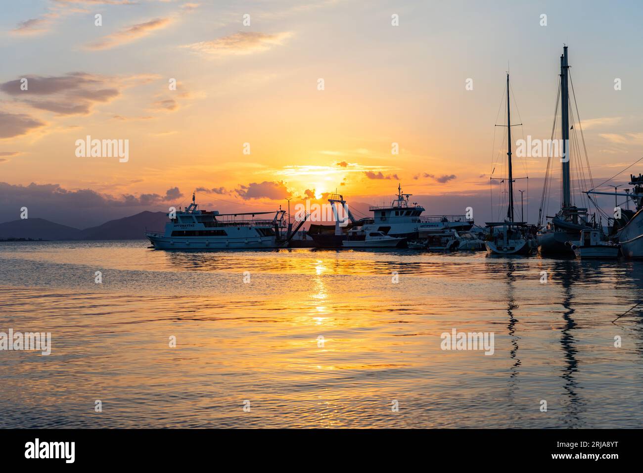 Pefki, Evia island, Greece - August 2023: Harbour with Ships and boats ...