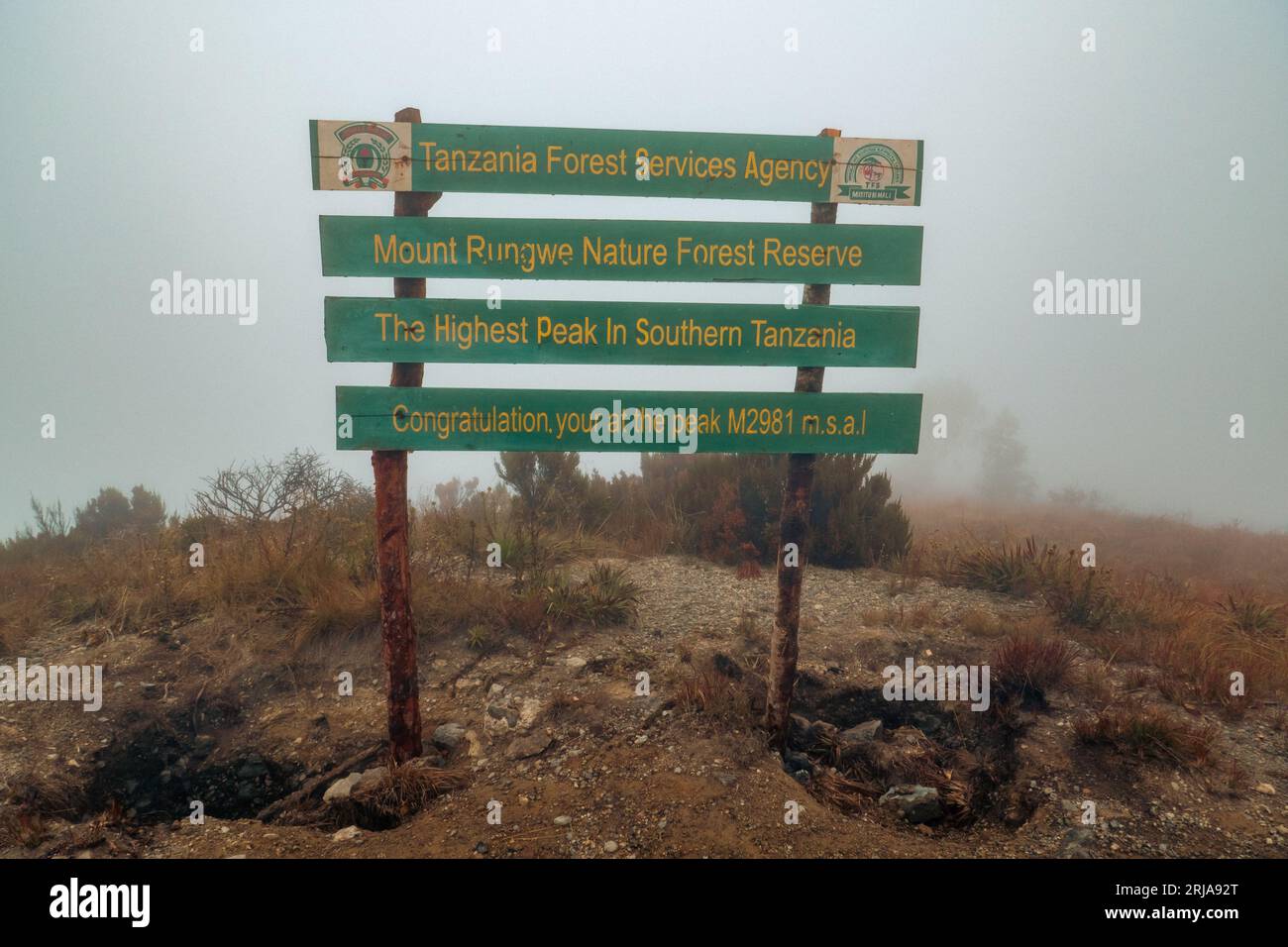 Sign post at the summit of Mount Rungwe in Tanzania Stock Photo - Alamy