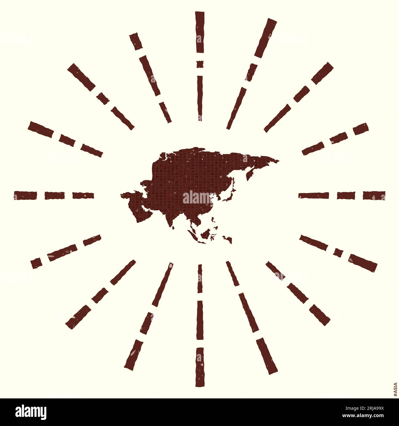 Asia Logo. Grunge sunburst poster with map of the continent. Shape of ...