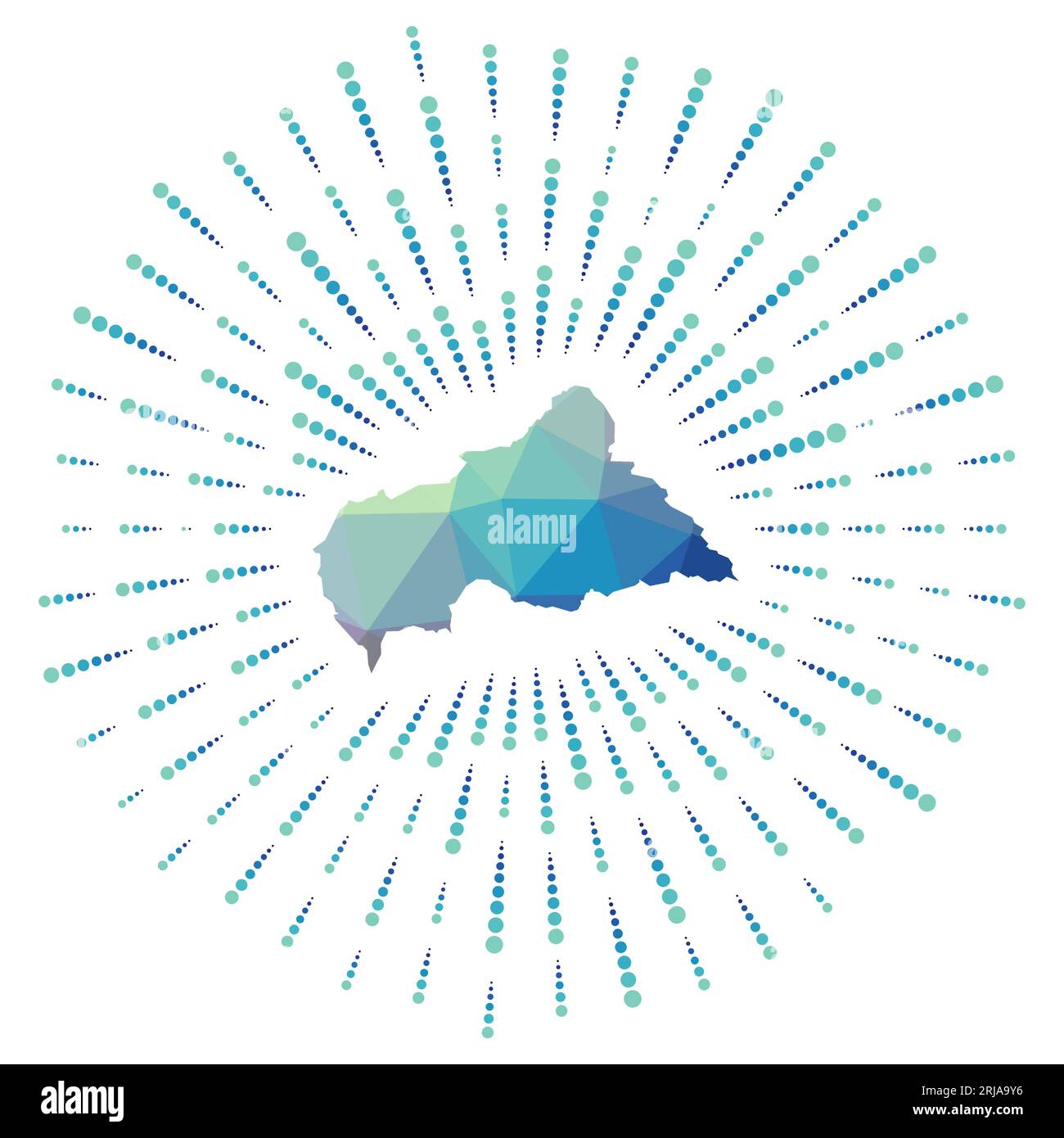Shape of CAR, polygonal sunburst. Map of the country with colorful star ...
