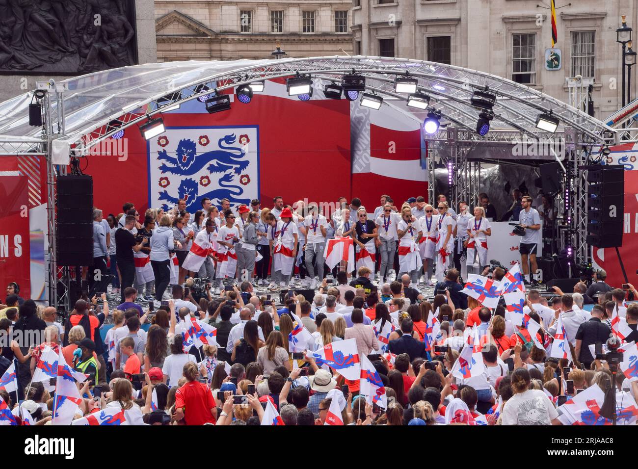 London, UK. 1st August 2022. The Lionesses celebrate on stage ...