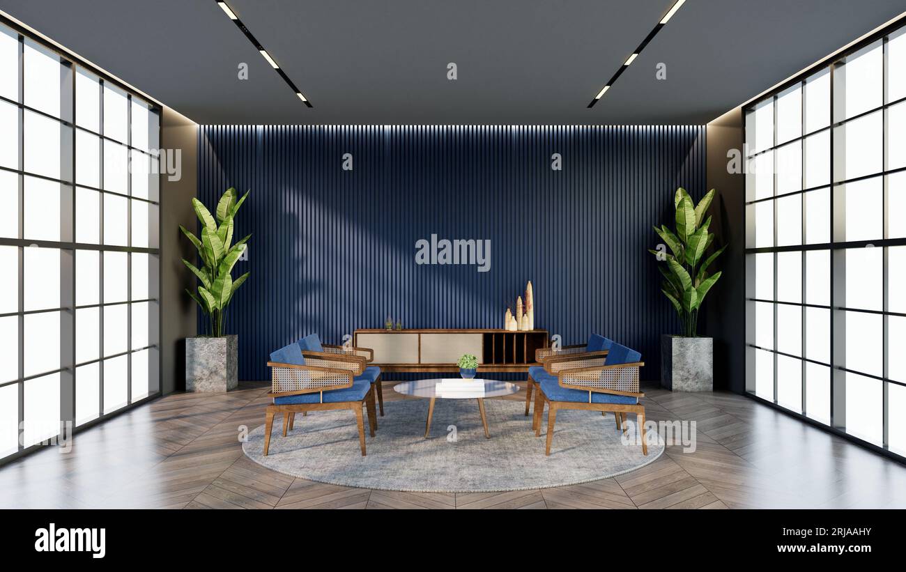 Ocean Blue color hotel lounge with windows and chairs matching the ...