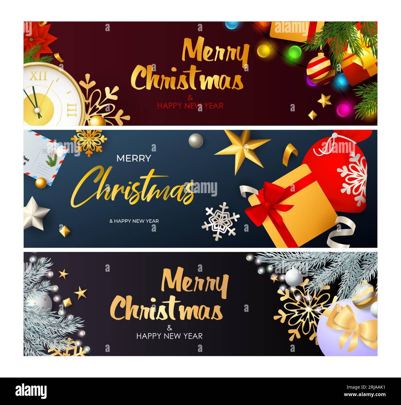 Merry Christmas banner set with clock Stock Vector Image & Art - Alamy