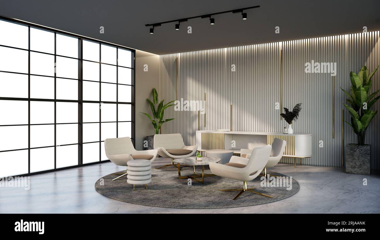 white and gold color hotel lounge with windows and chairs matching the ...