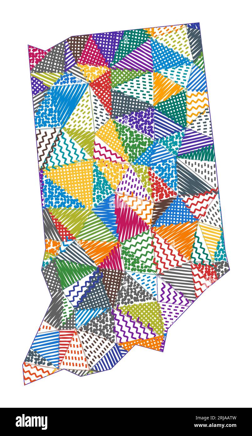 Kid style map of Indiana. Hand drawn polygons in the shape of Indiana ...