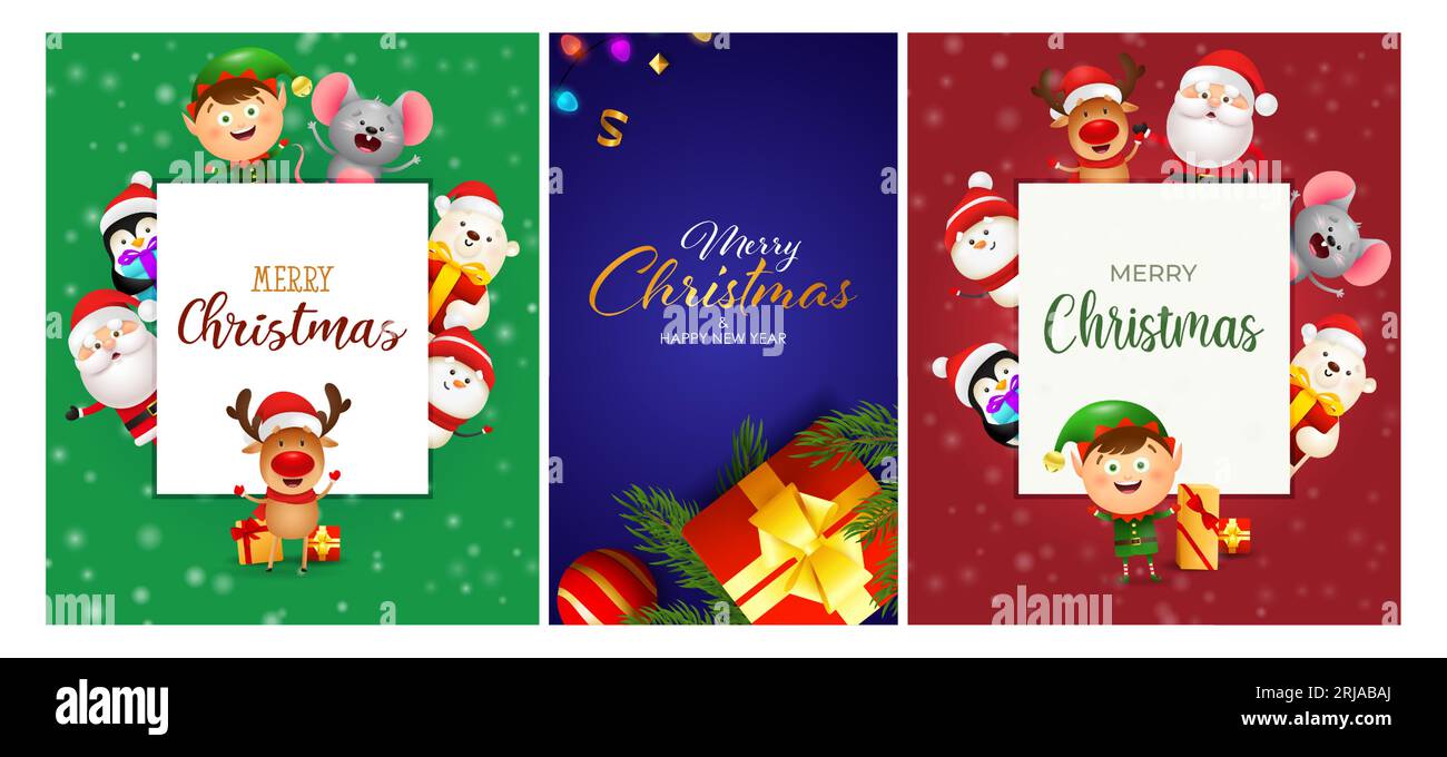 Christmas postcard set with cartoon characters Stock Vector Image & Art ...