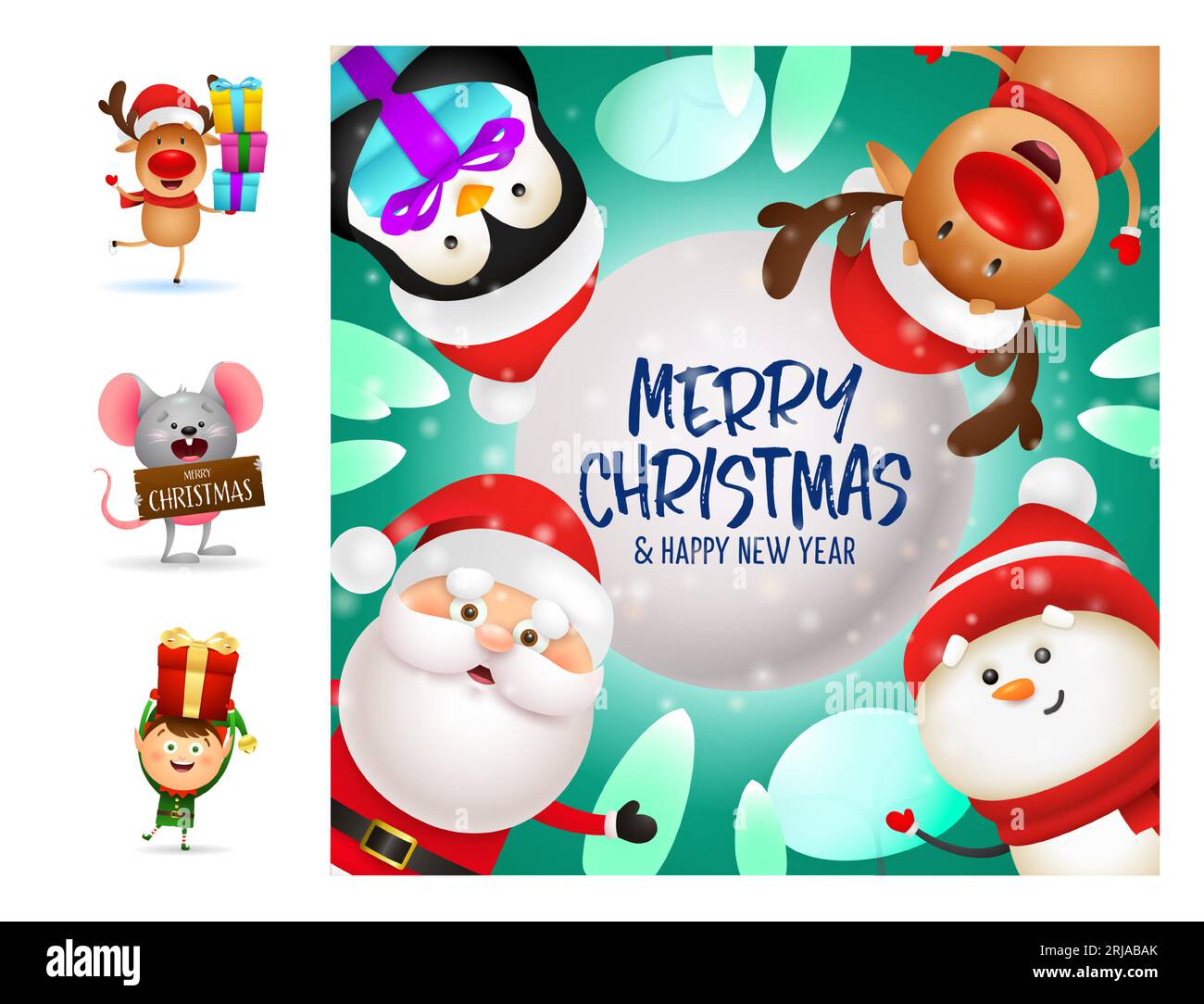 Merry Christmas card with smiling cartoon characters Stock Vector Image ...