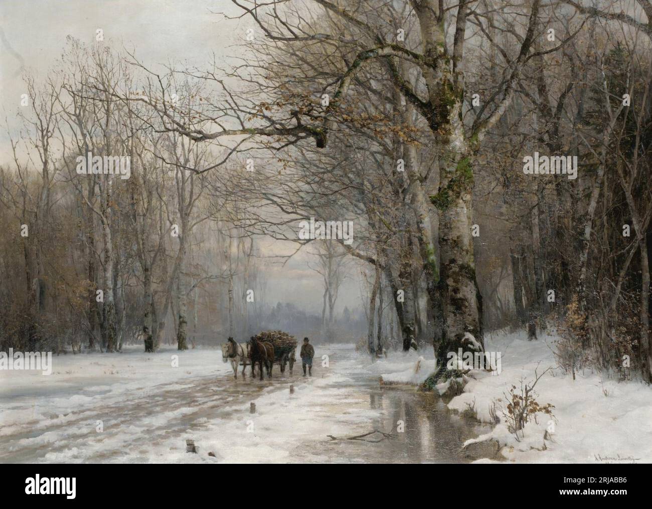 Winter landscape with a horse-drawn cart. 1887 by Anders Andersen ...