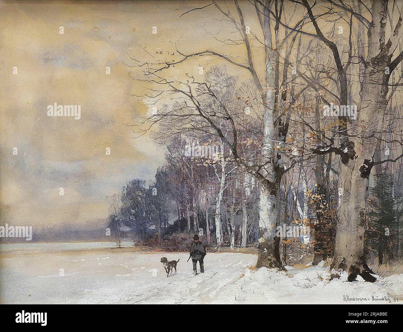 Hunter and his dog at the edge of a forest. 1891 by Anders Andersen ...