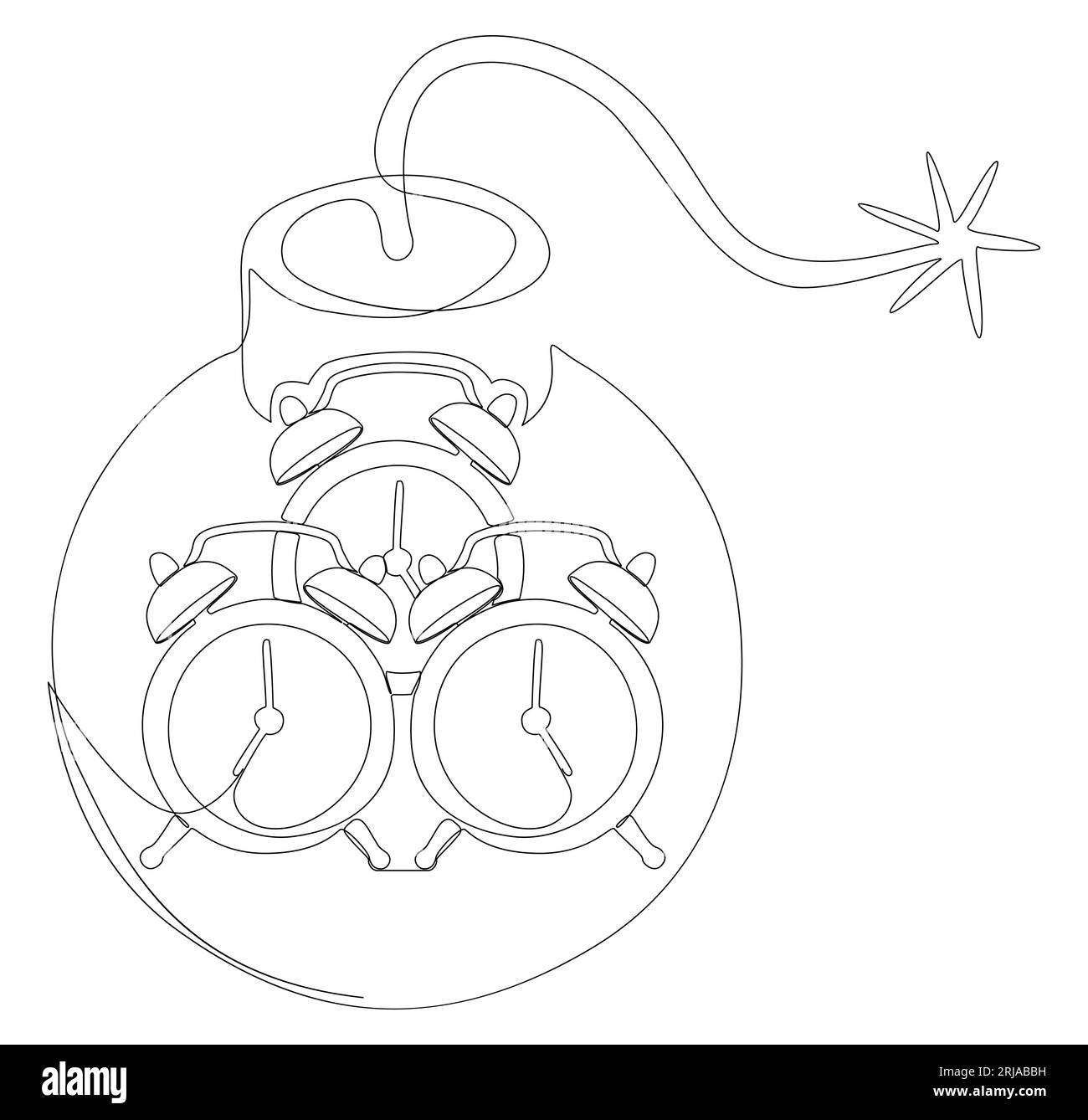One continuous line of alarm clock with Bomb. Thin Line Illustration ...