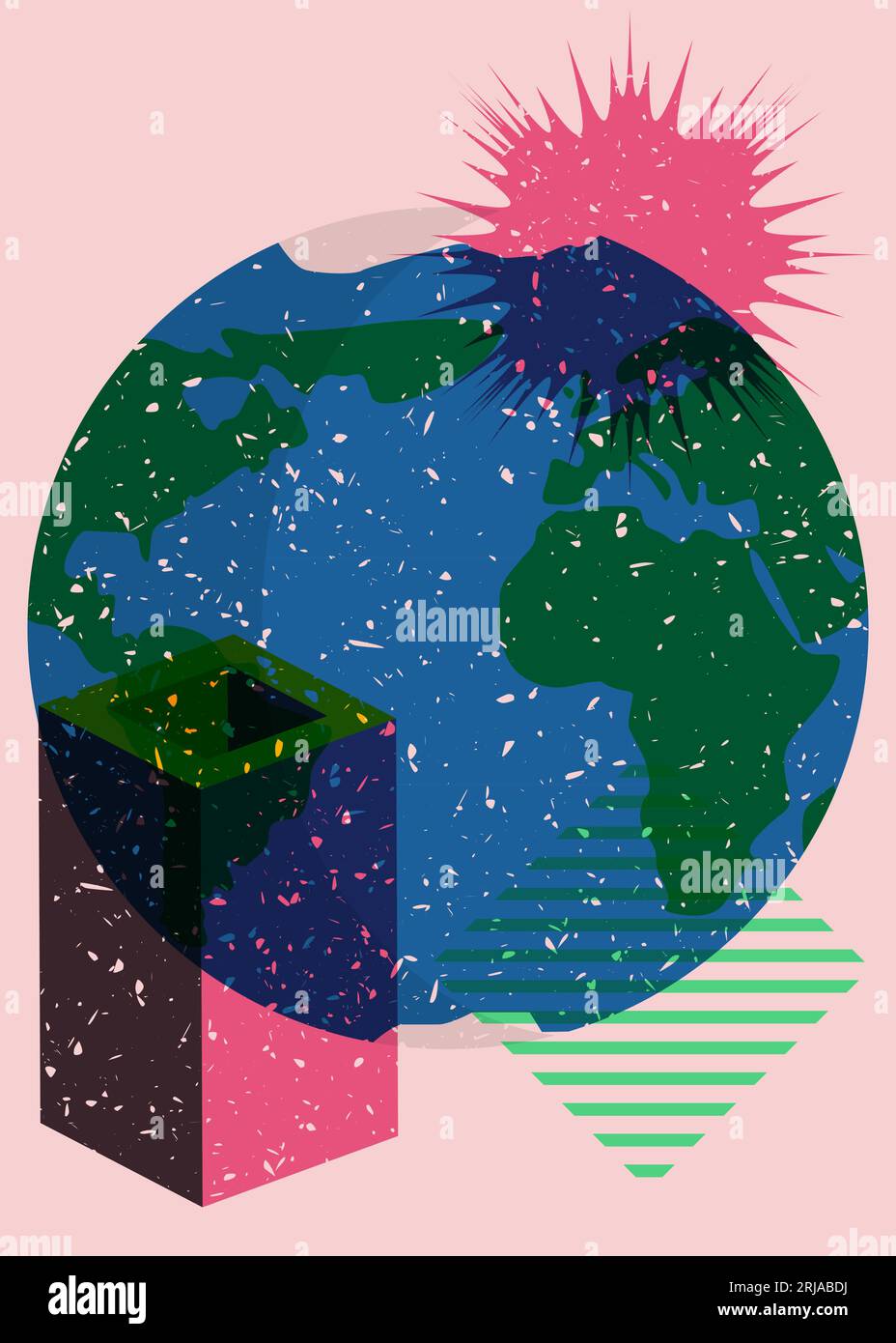 Planet Earth with colorful geometric shapes. Object in trendy riso ...