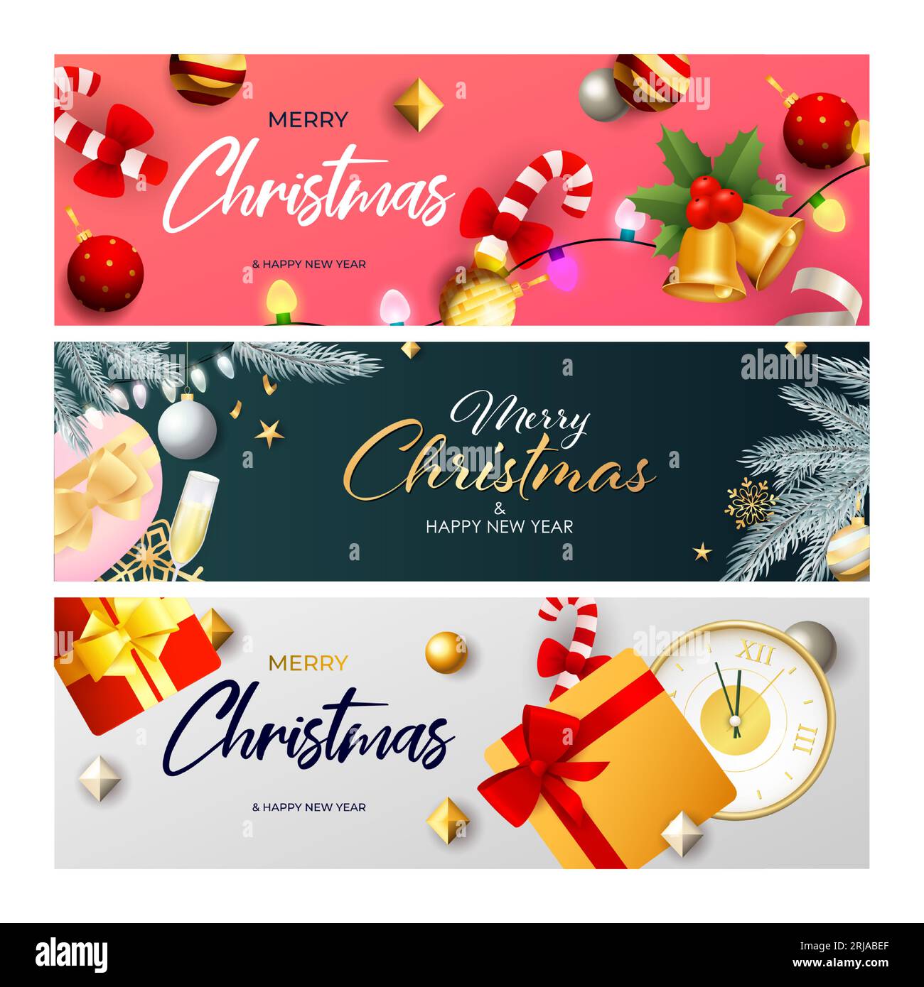 Merry Christmas banner set with gifts Stock Vector Image & Art - Alamy