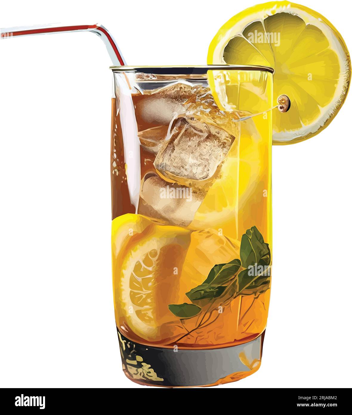 A glass of lemonade drink with mint leaves and a lime slice isolated on transparent background ...