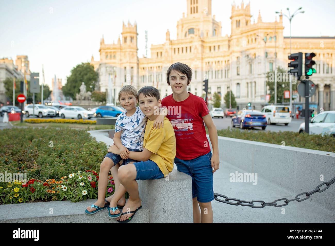 Family with children, siblings, visiting Madrid during family vacation ...