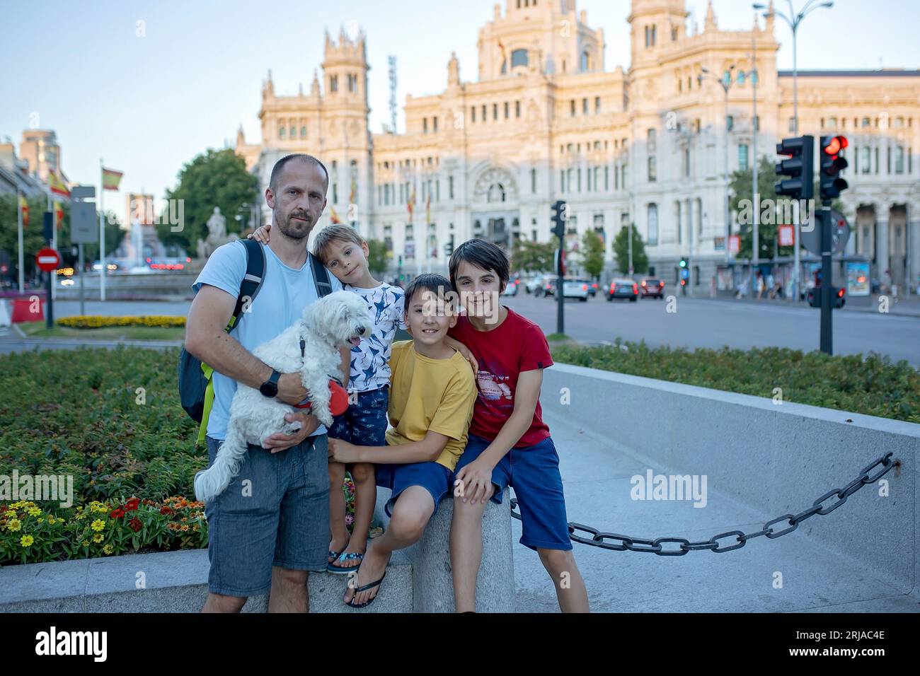 Family with children, siblings, visiting Madrid during family vacation ...