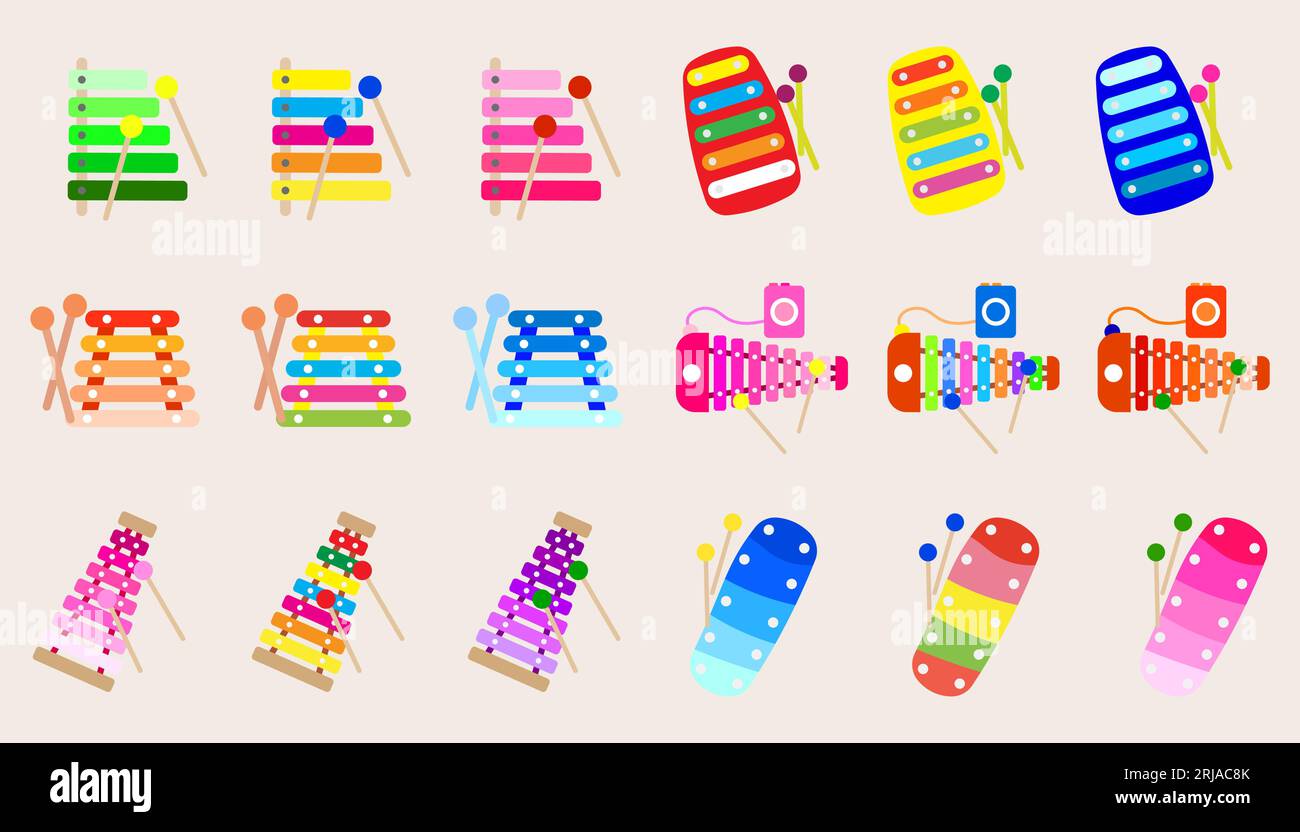 Collection icon xylophone toy, music instrument for kids. set of ...