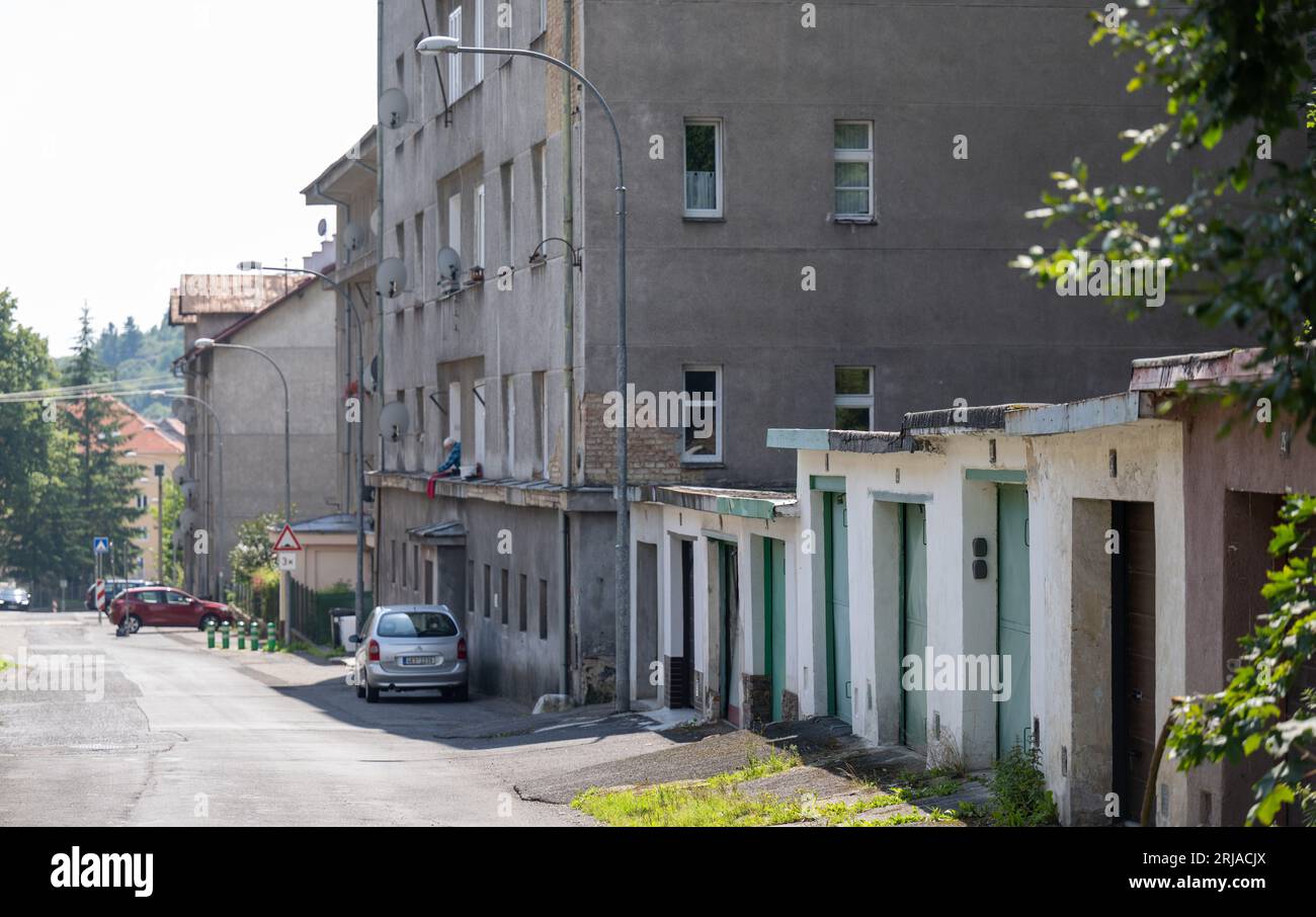15 August 2023, Czech Republic, Jáchymov: View of a residential area of ...