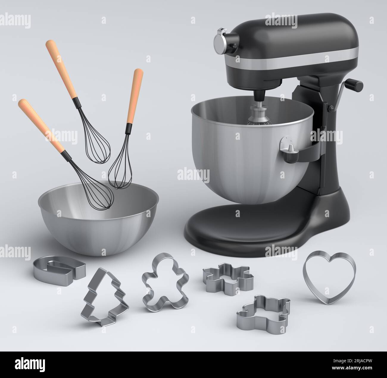 Mixer and metal bowl with kitchen utensil for preparation of dough on ...