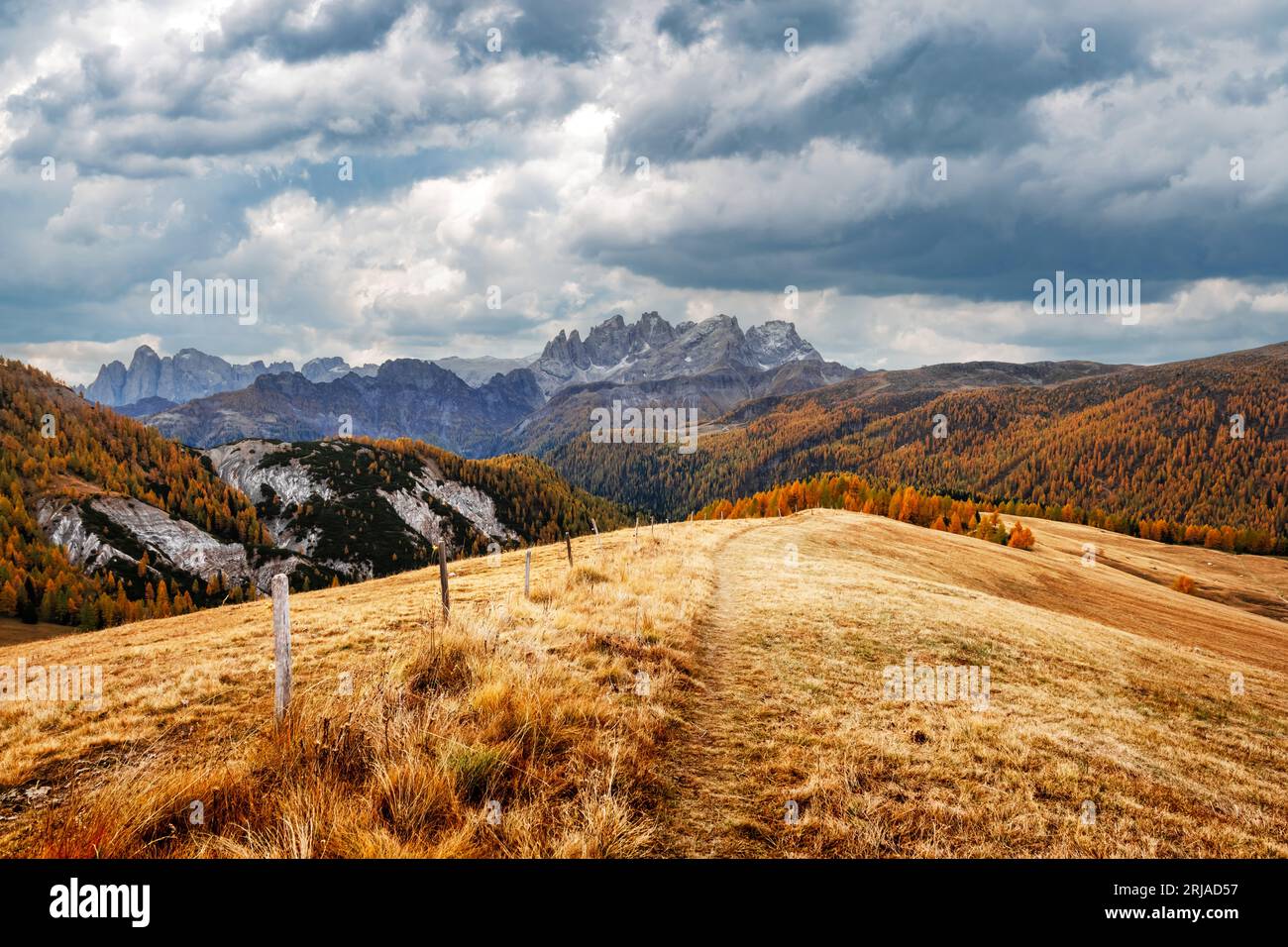 Incredible autumn view at Valfreda valley in Italian Dolomite Alps ...