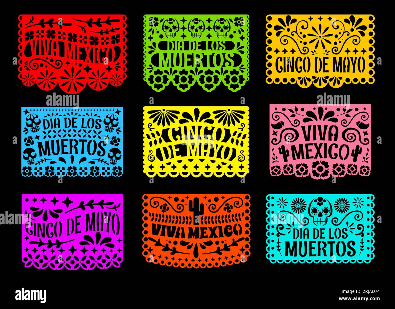 Mexican paper cut flags, dia de los muertos, dead day, cinco de mayo ...
