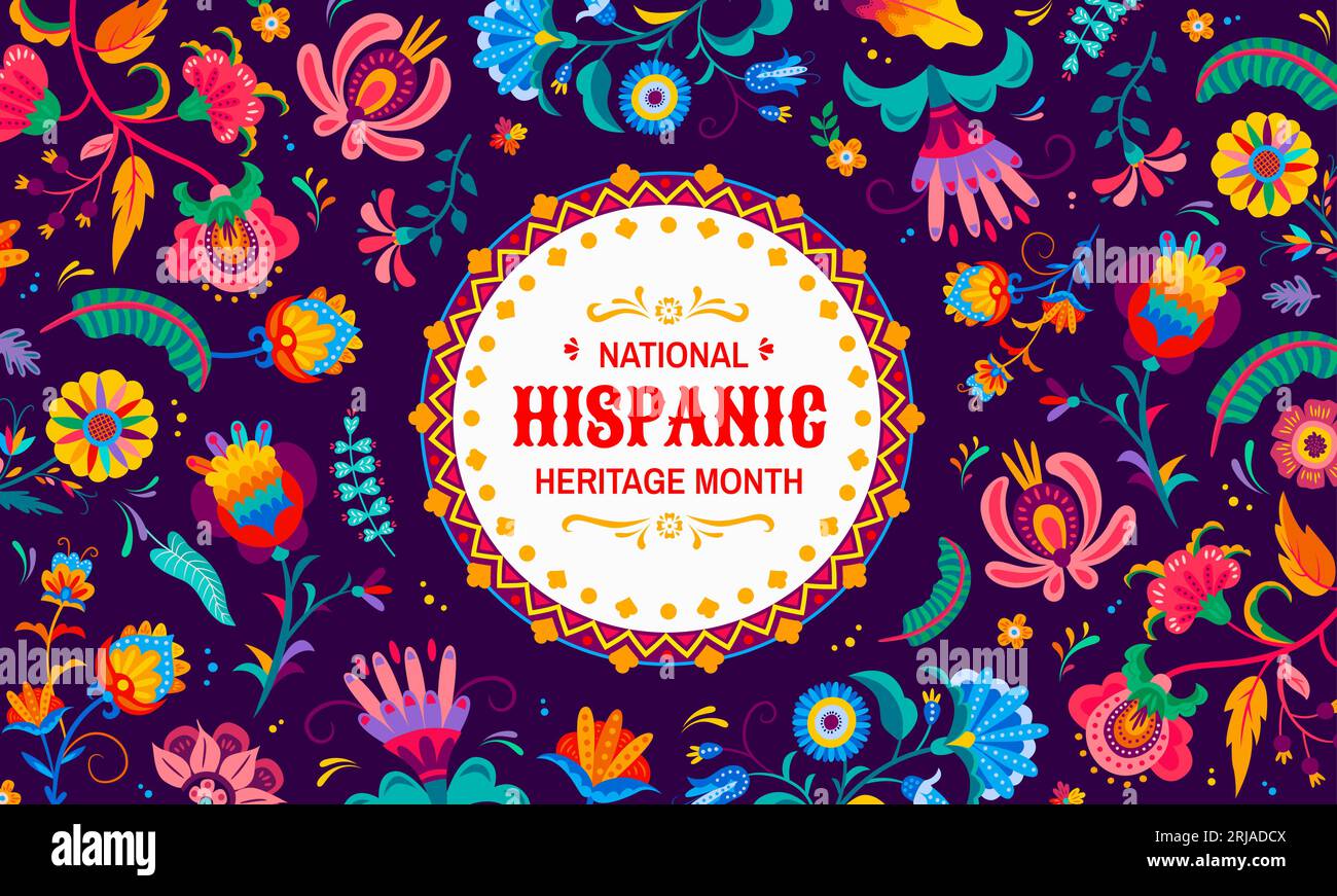 National hispanic heritage month festival banner with tropical flowers ...