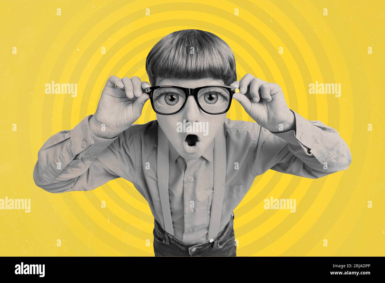 Surreal collage picture image artwork of funny nerd schoolboy staring ...